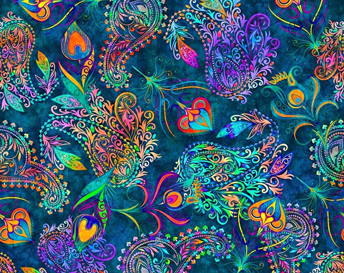 Eclectica Teal Large Paisley - Dan Morris - Quilting Treasures - Fat ...