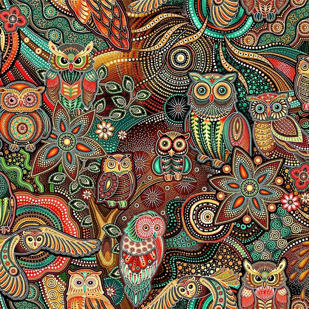 Sahul Land Owls Teal - Oasis Fabrics - 1 Yard - More Available - Etsy