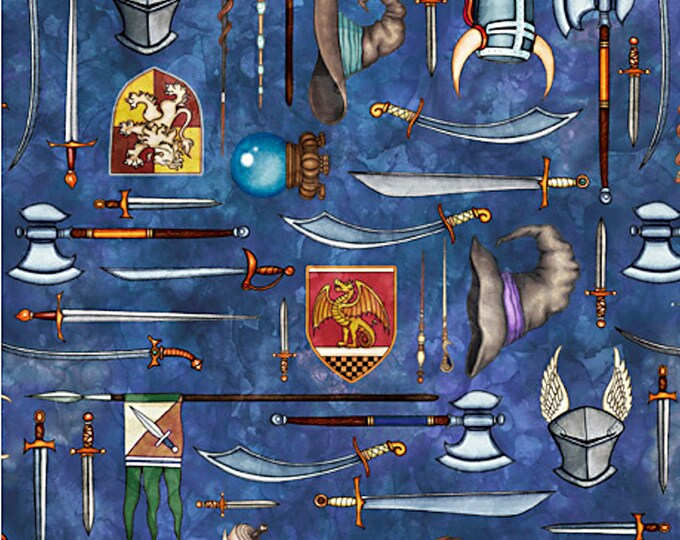 Dragon Quest & Knight Toss Blue Quilting Treasures 1 Yard Last ...