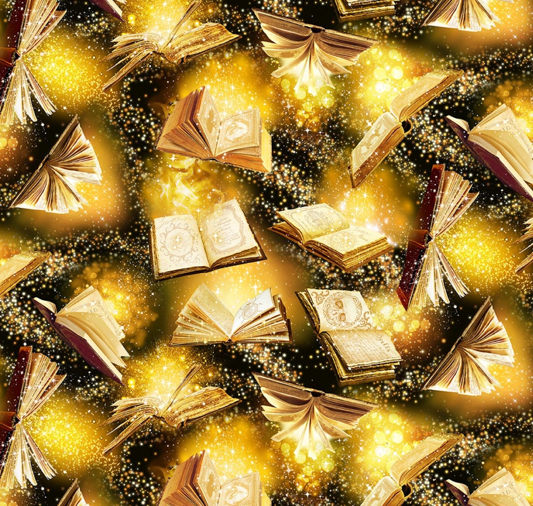 Gold Magic Spell Books Flying - Mystic Haunted Library - Timeless ...