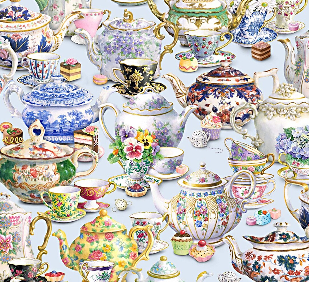 Fancy Tea Pot Blue - Elizabeth Studios - Remnant 42" - Etsy