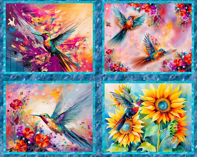 New -hummingbird Bouquet - 3 Wishes Fabric - 1 Yard Panel - More ...