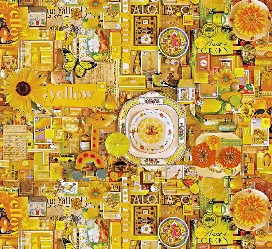 New Color Collage Yellow Digital Northcott 1 Yard More - Etsy
