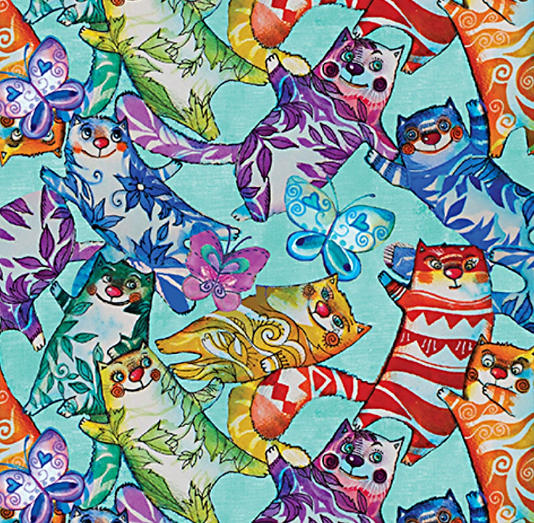 Sunshine Cats Toss Benartex Half Yard - Etsy