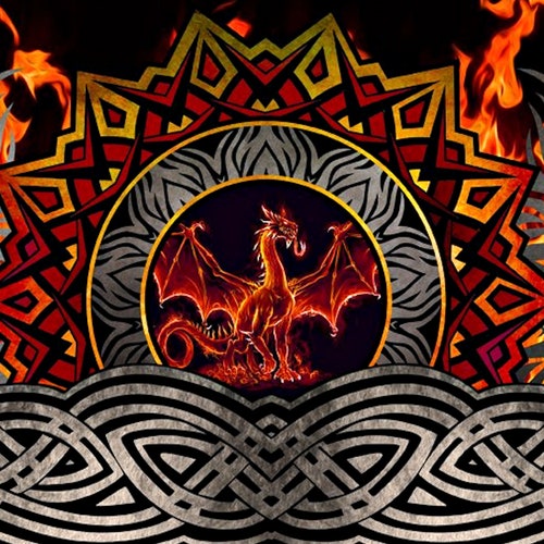 Red Dragon Border Stripe by Jason Yenter for in the - Etsy