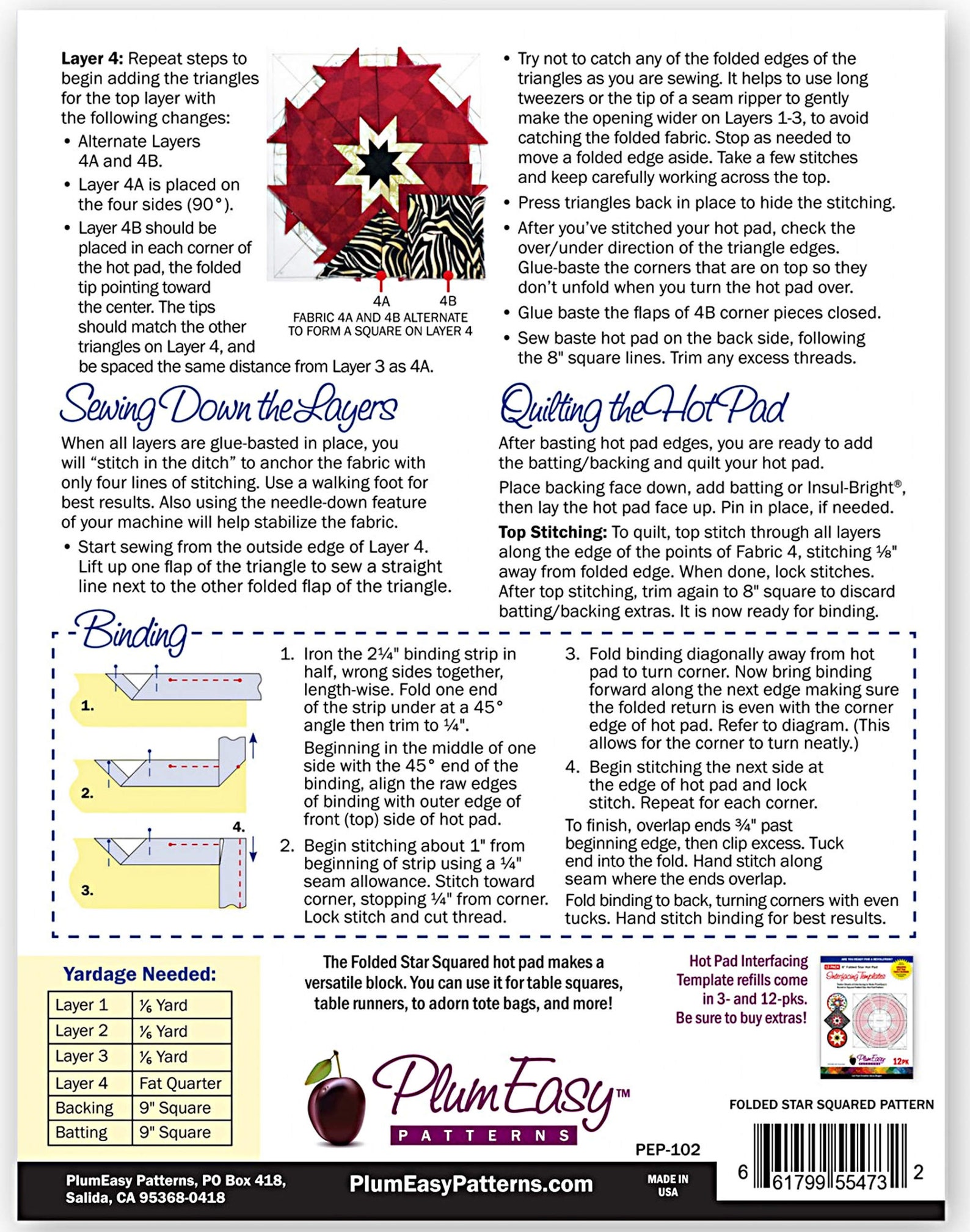 Folded Star Squared Hot Pad - Plum Easy Patterns - Etsy