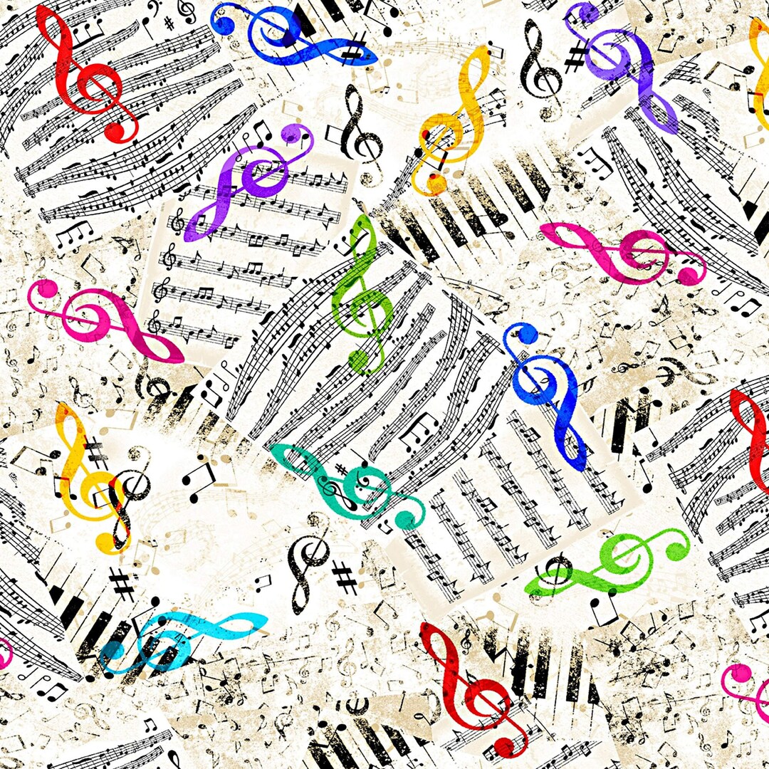 White Music Note Chart - Jazz Fusion - Timeless Treasures - Fat Quarter ...