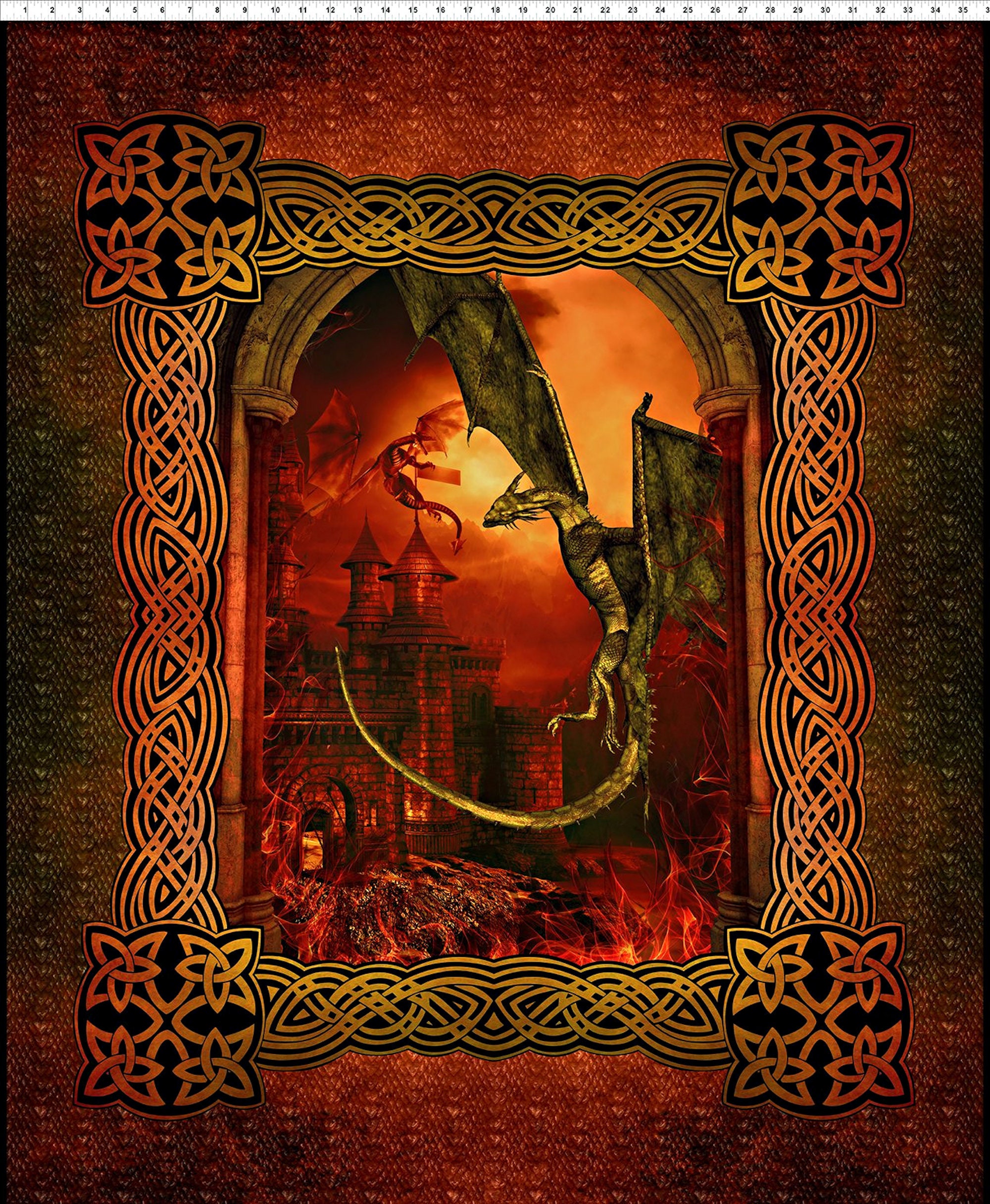 Celtic Red Dragon Panel - in the Beginning - Jason Yenter - 1 Yard ...