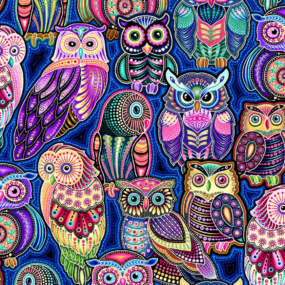 New - Sahul Land Stacked Owls Blue - Oasis Fabrics - Yardage and More ...