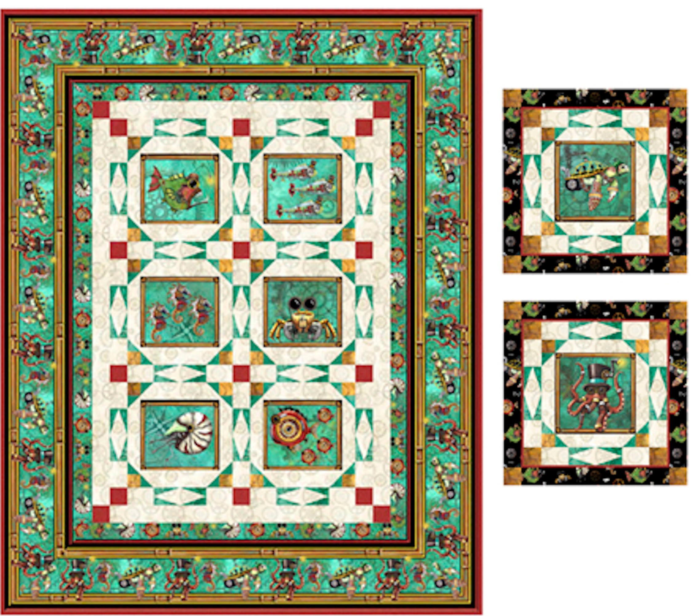 Aquatic Steampunkery Blocks Quilting Treasures 1 Panel 8 - Etsy 日本