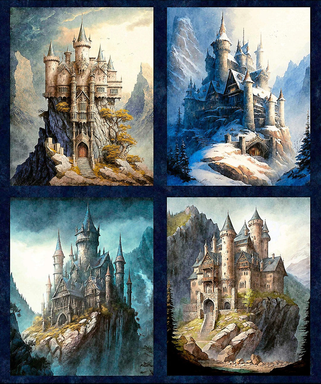 New - Castles Panel - Wizards and Warriors - QT Fabrics - 1 Yard Panel ...