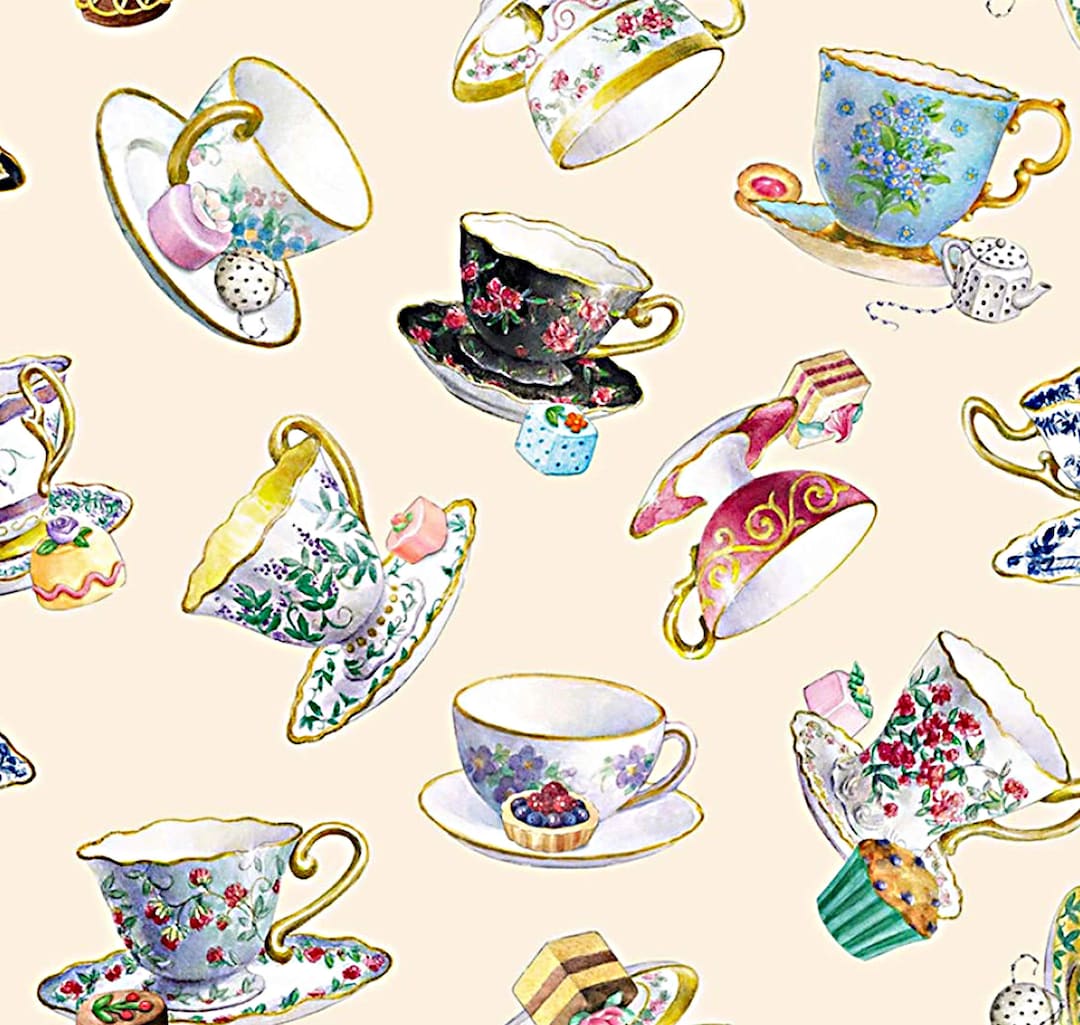 Fancy Tea Teacup Toss Elizabeth Studios Half Yard - Etsy