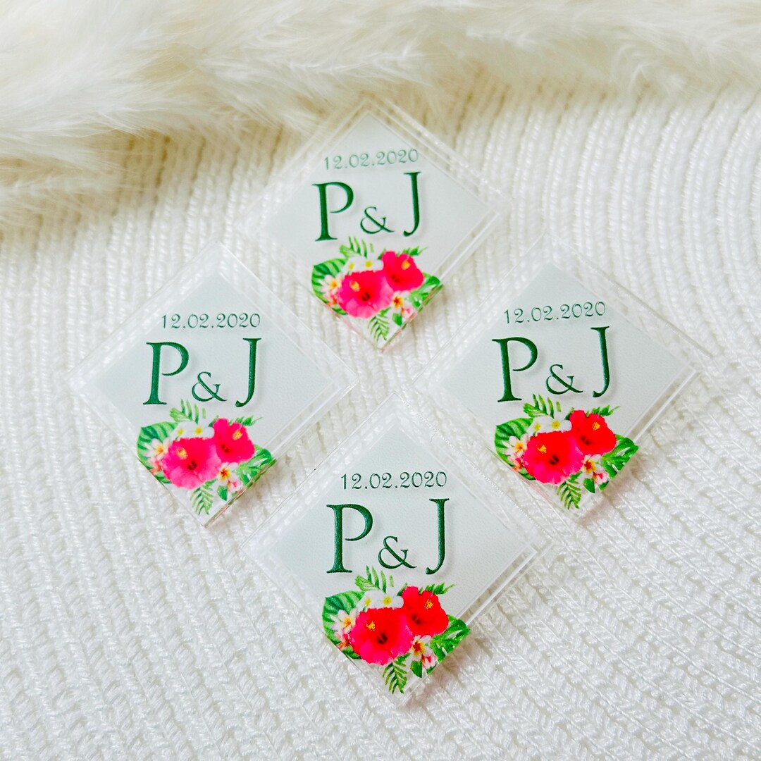 Square Acrylic Wedding Pins, Custom Floral Pins, Personalized Initials ...