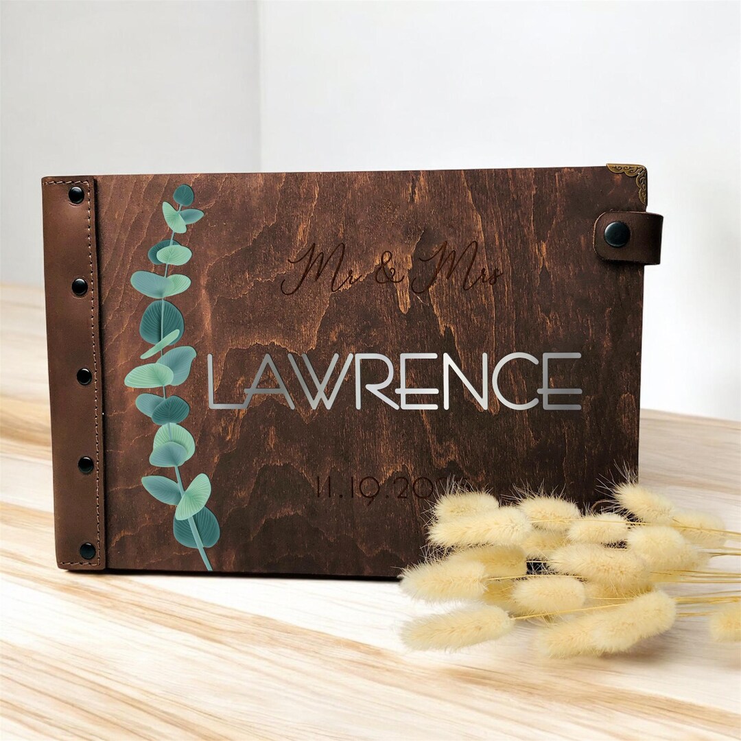Custom Wedding Photo Album: Engraved Wood & Leather Scrapbook - Etsy