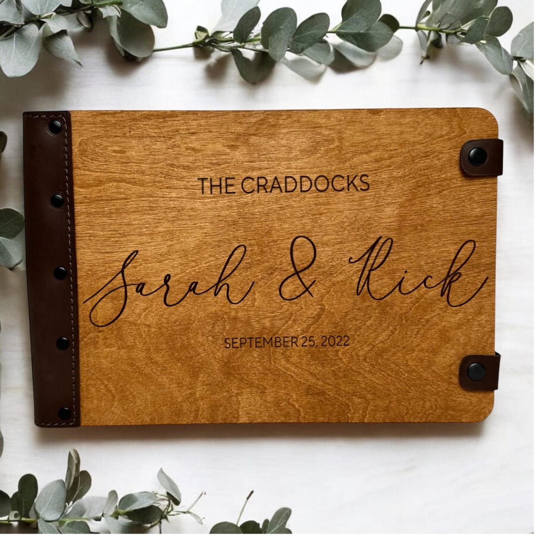 Engraved Wooden Wedding Photo Album: Personalized Anniversary Scrapbook ...