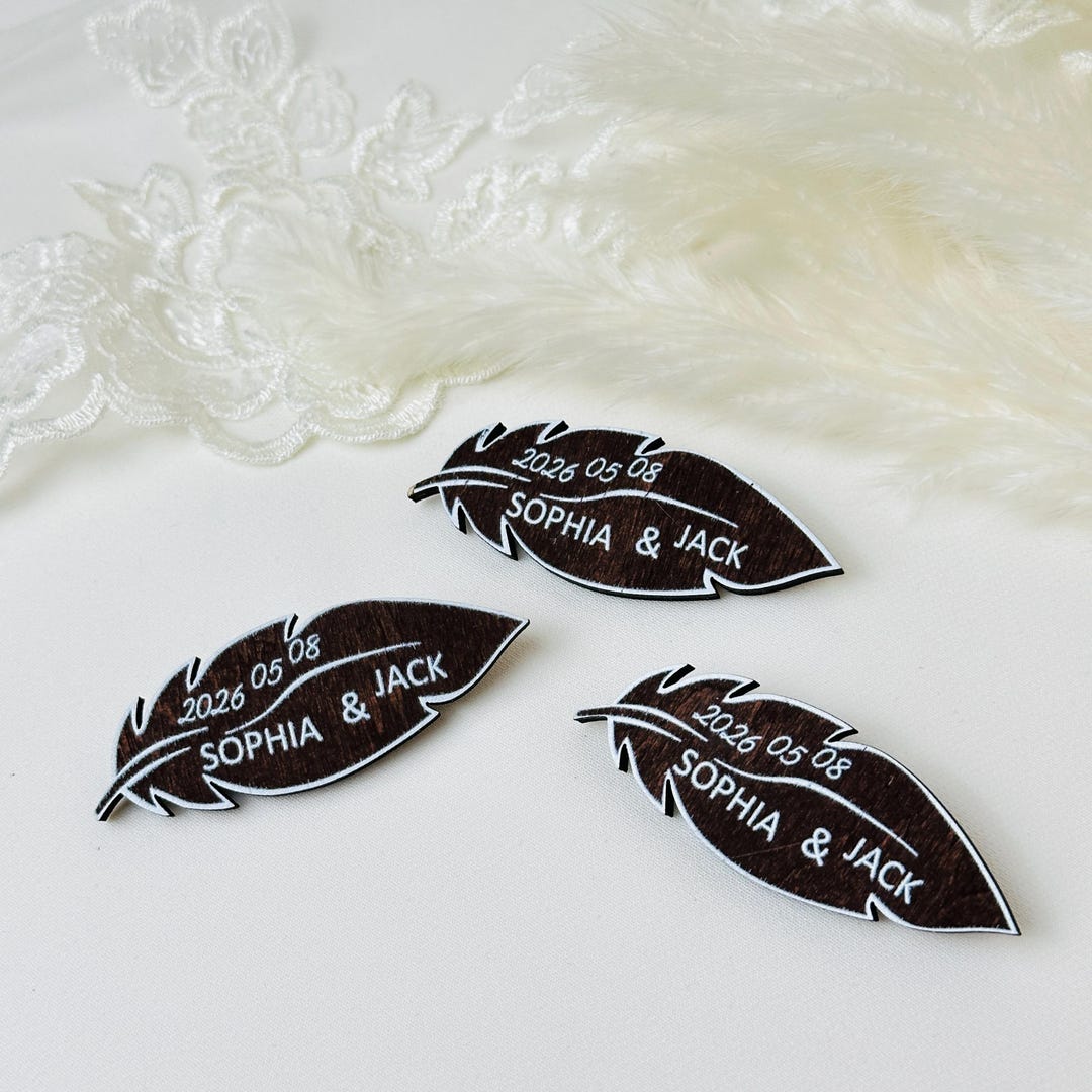 Wedding Wooden Boutonniere, Custom Feather Lapel Pin, Personalized ...