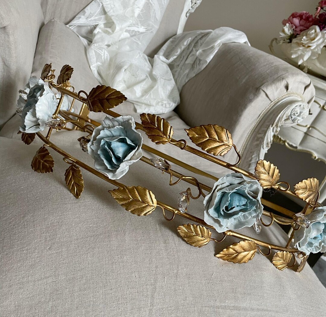 Made in Italy Gold Bed Canopy Wrought Iron and Fine Clear Blue ...