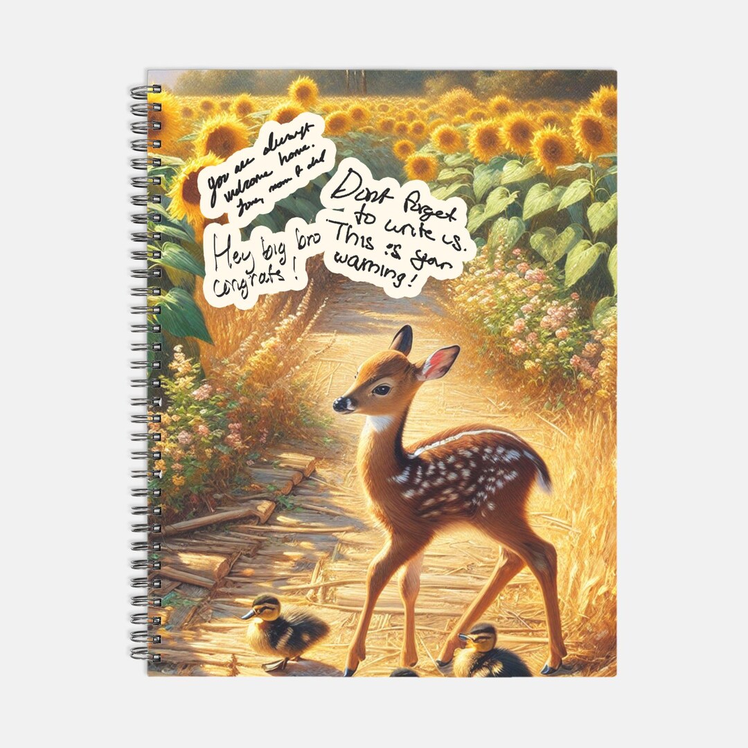 Print YOUR Handwritten Note - Deer and Sunflowerse Hardcover Notebook ...