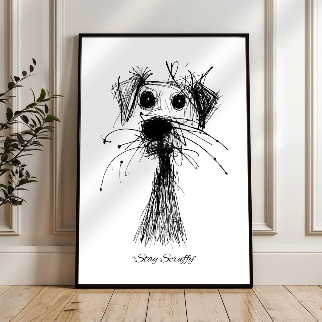 Scruffy Dog Art Print: Quirky Line Drawing, Minimalist Pet Portrait - Etsy