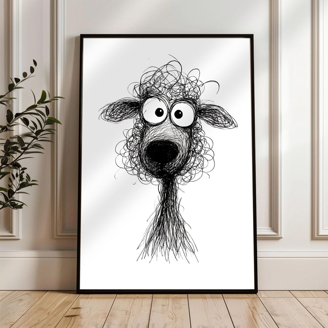 Scruffy Sheep Art Print: Quirky Farmhouse Animal Sketch - Etsy