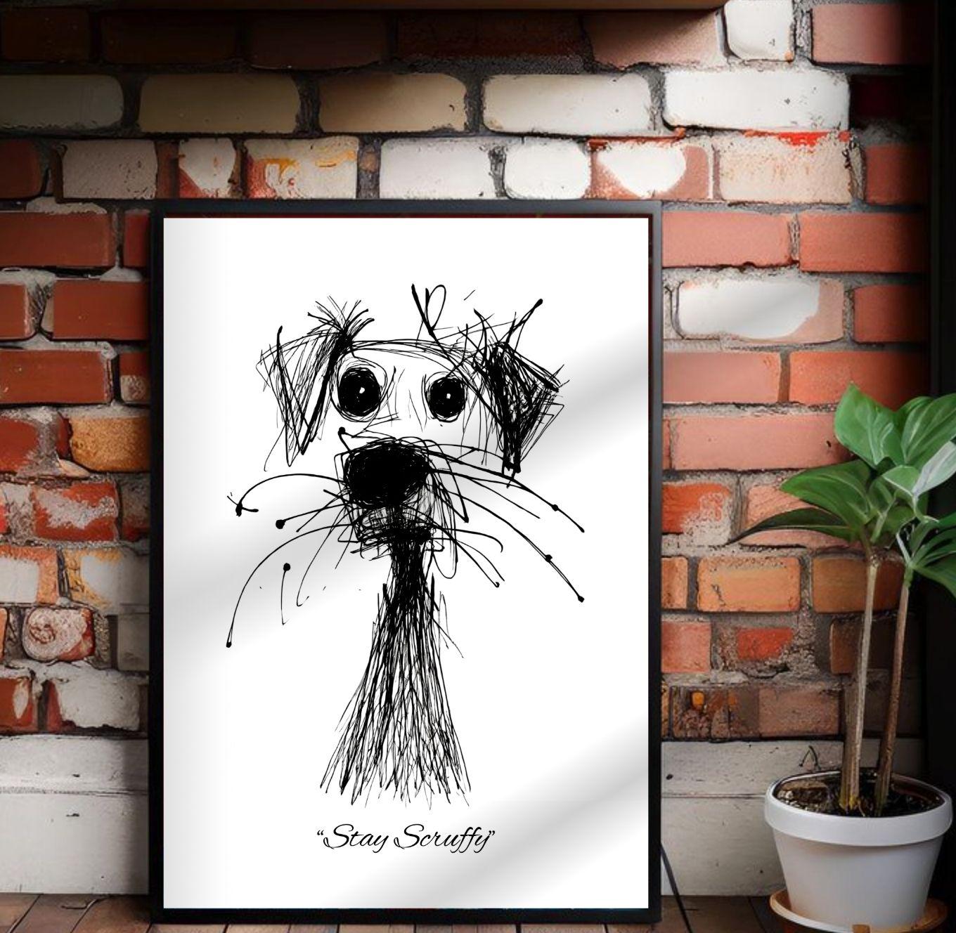 Scruffy Dog Art Print: Quirky Line Drawing, Minimalist Pet Portrait - Etsy