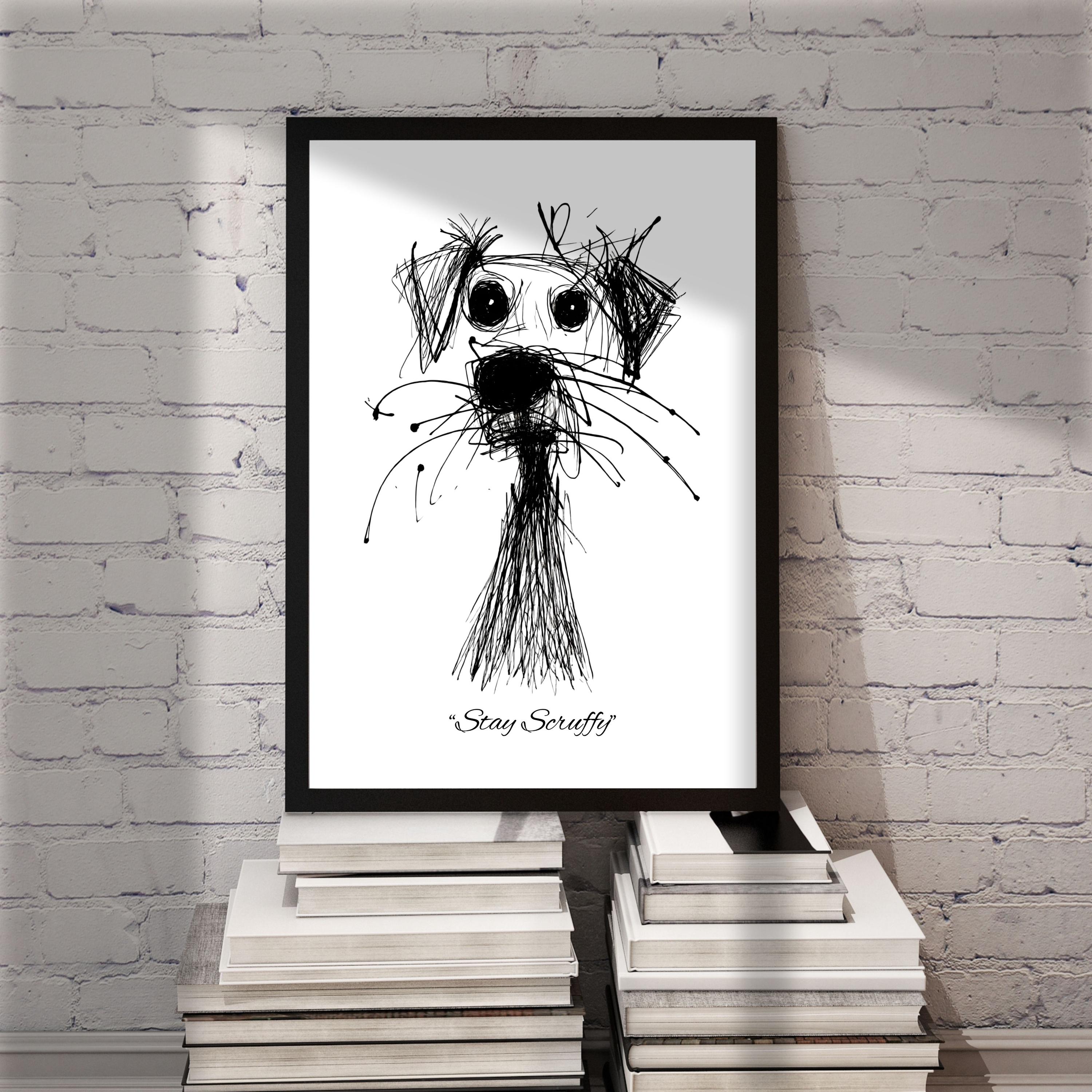 Scruffy Dog Art Print: Quirky Line Drawing, Minimalist Pet Portrait - Etsy