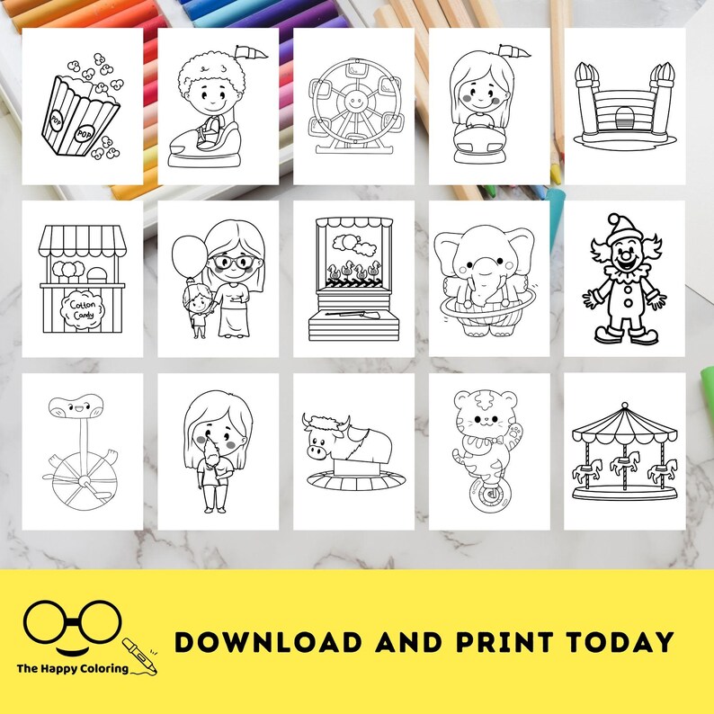 Carnival Fair Coloring Pages | Printable Ferris Wheel and Amusement ...
