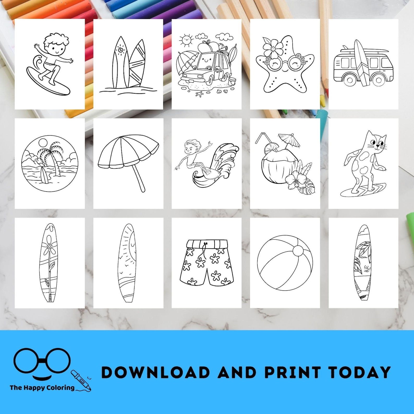 Surfing Coloring Pages Printable | Surfboard and Beach Sheets for Kids ...