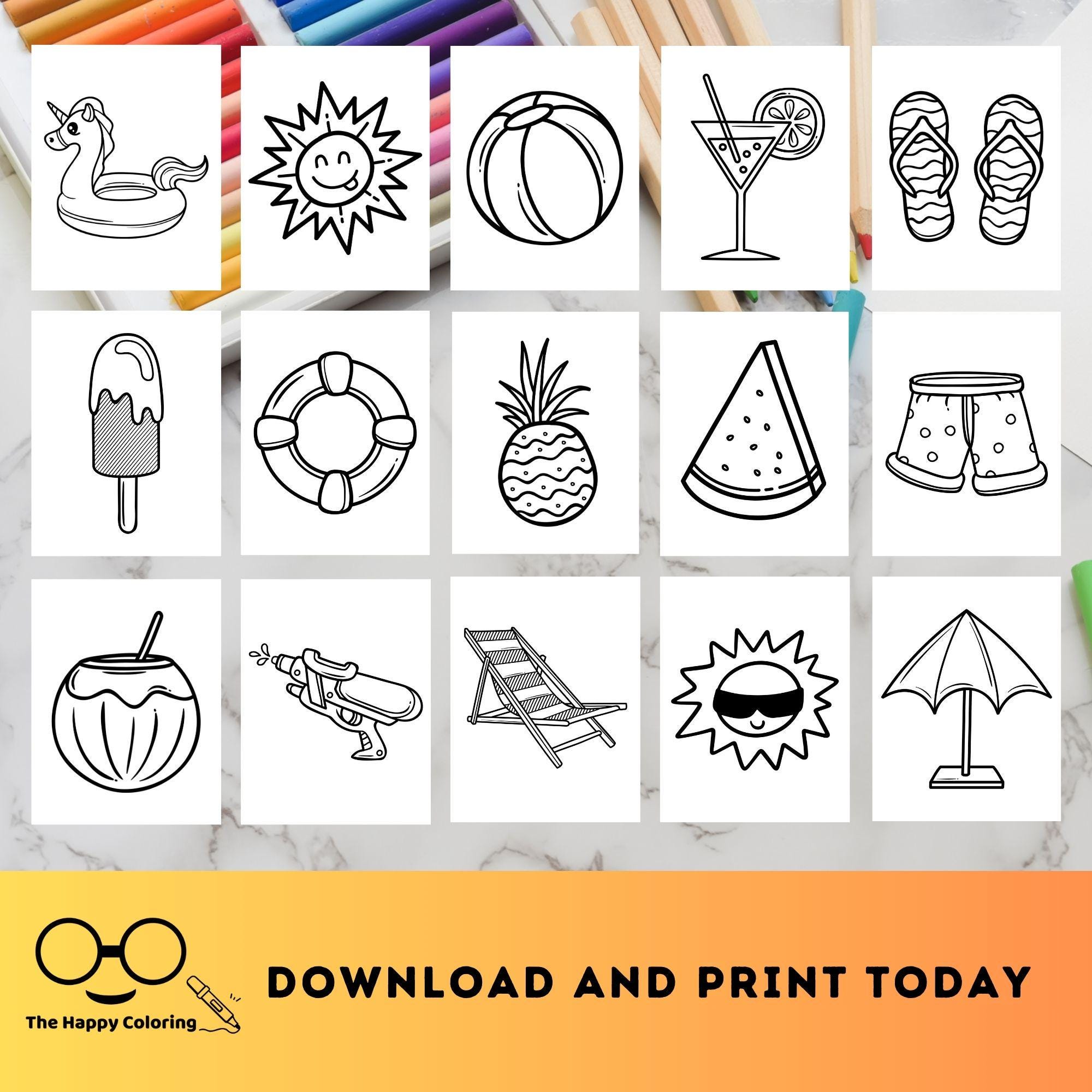 Pool Party Time Coloring Pages | Printable Summer Pool Float and Beach ...