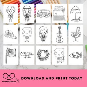 Hawaiian Coloring Pages | Printable Luau Tropical Beach and Flower ...