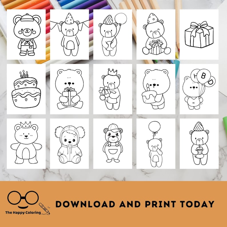 Teddy Bear Birthday Coloring Pages | Printable Teddy Bear and Balloon ...