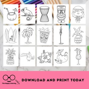 Hawaiian Coloring Pages | Printable Luau Tropical Beach and Flower ...