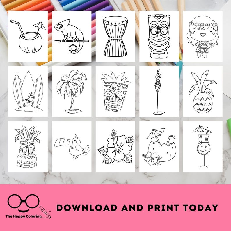 Hawaiian Coloring Pages | Printable Luau Tropical Beach and Flower ...