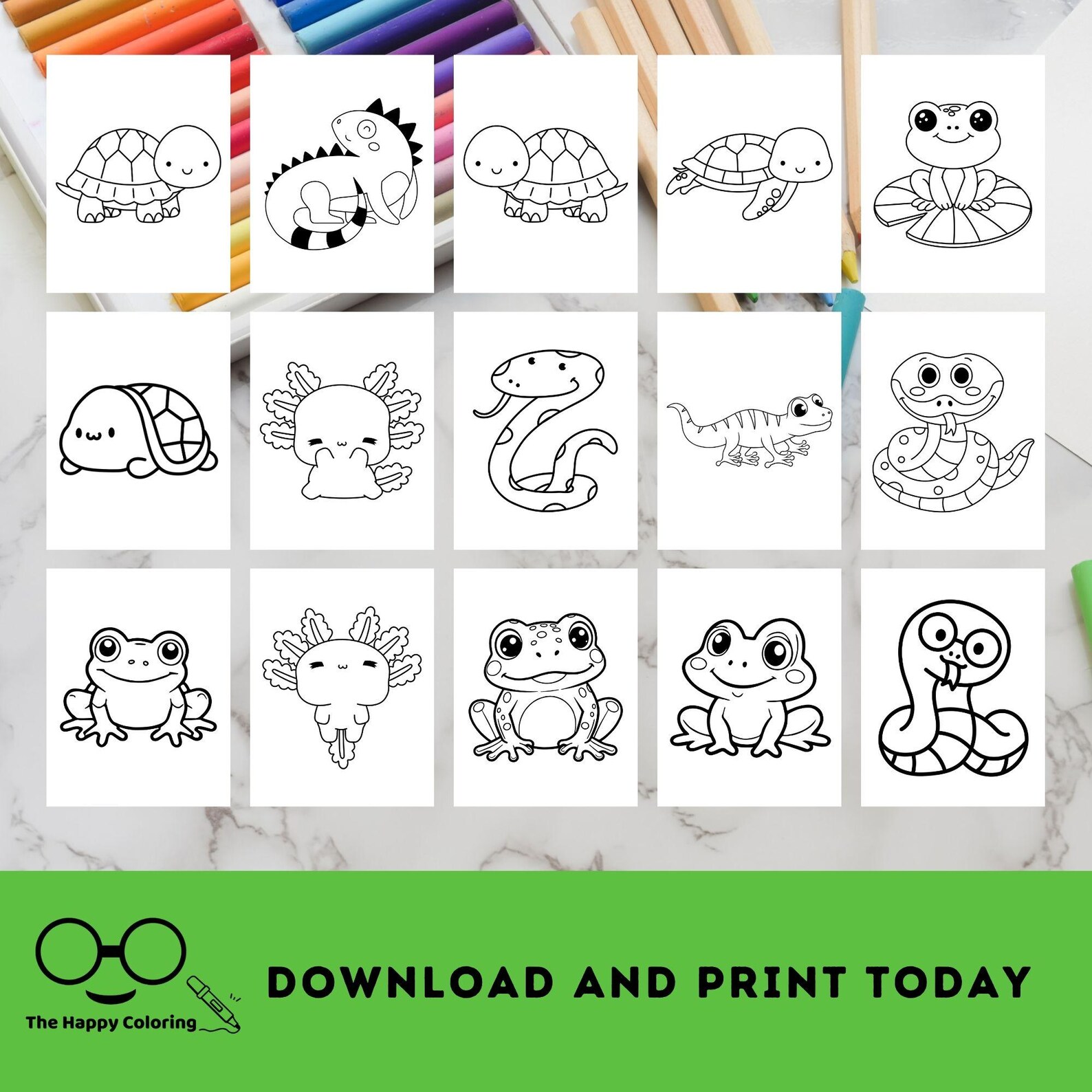 Cute Reptiles and Amphibians Coloring Pages | 30 Printable Animal ...