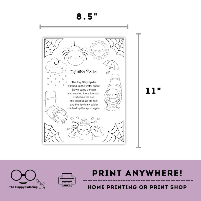 Itsy Bitsy Spider Coloring Page | Printable Nursery Rhyme Sheet for ...