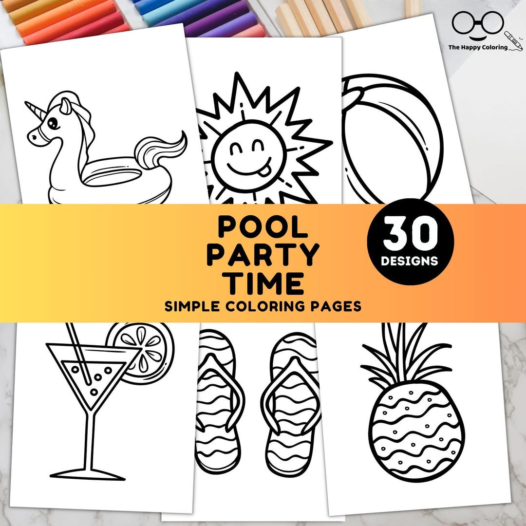 Pool Party Time Coloring Pages | Printable Summer Pool Float and Beach ...