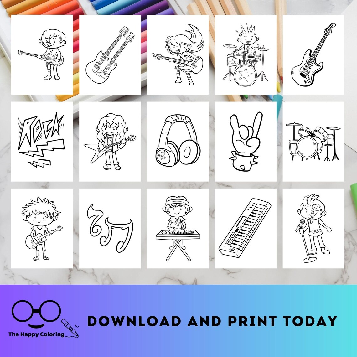 Rockstar Coloring Pages | Guitar Microphone and Band Sheets for Kids ...