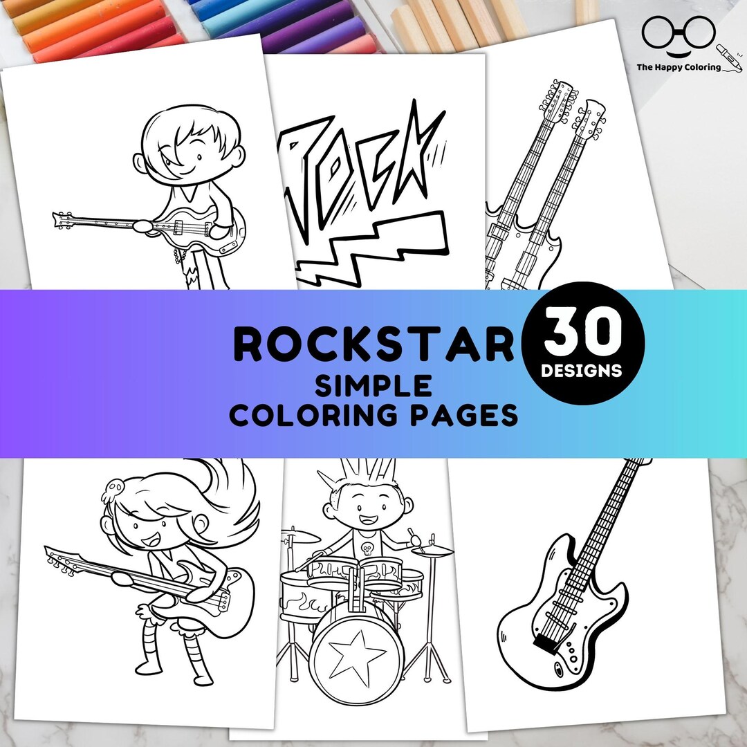 Rockstar Coloring Pages | Guitar Microphone and Band Sheets for Kids ...