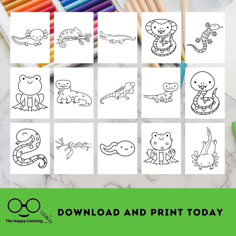 Cute Reptiles and Amphibians Coloring Pages | 30 Printable Animal ...