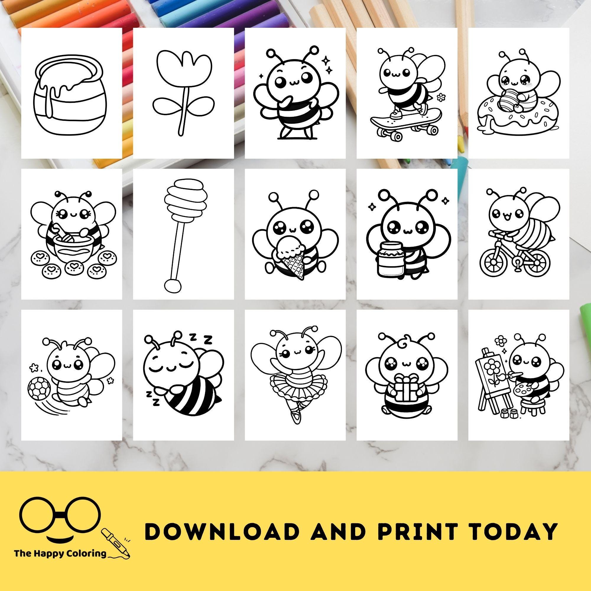 Cute Bee Coloring Pages | Printable Honeycomb and Flower Sheets for ...
