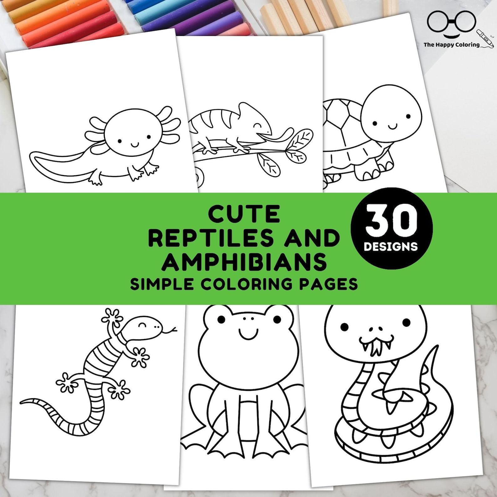 Cute Reptiles and Amphibians Coloring Pages | 30 Printable Animal ...