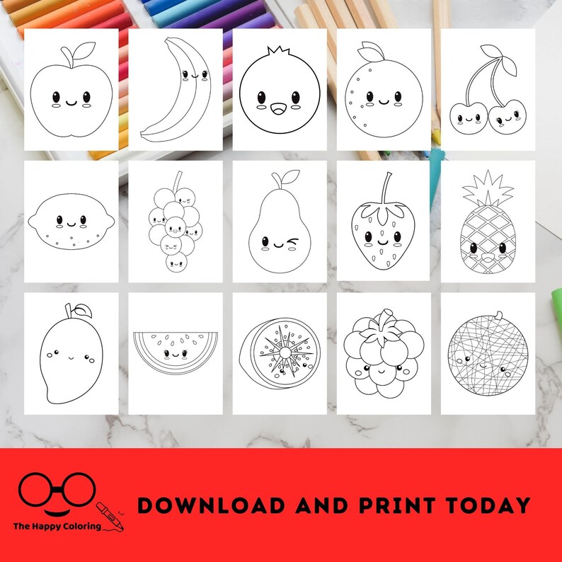 Kawaii Fruits Coloring Pages | 30 Adorable and Juicy Designs for Kids ...