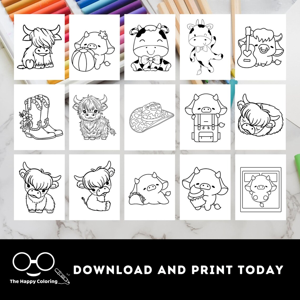 Cute Highland Cow Coloring Pages | Printable Farm Animal and Country ...