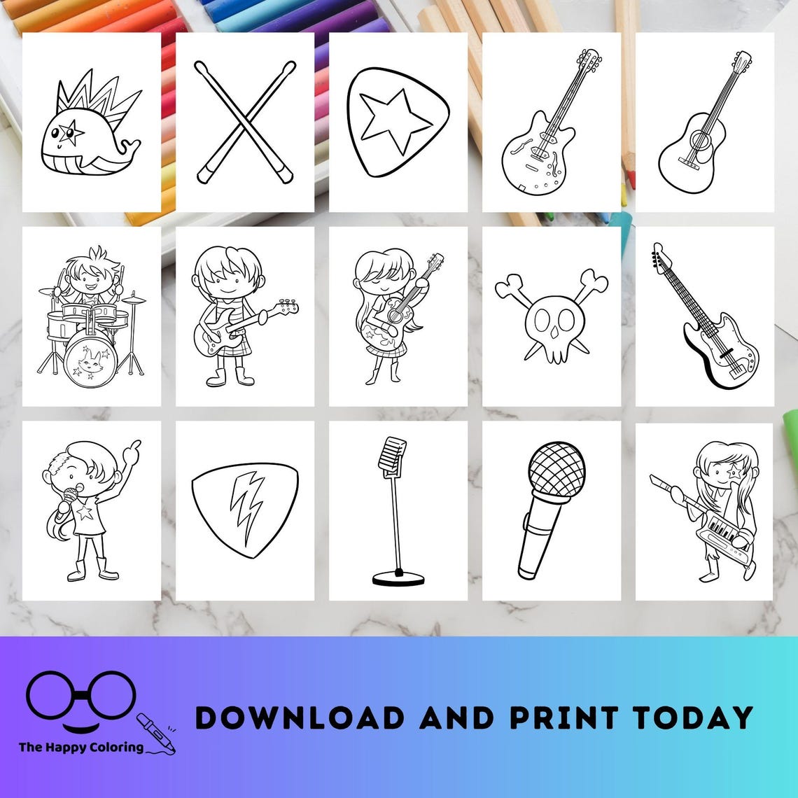 Rockstar Coloring Pages | Guitar Microphone and Band Sheets for Kids ...