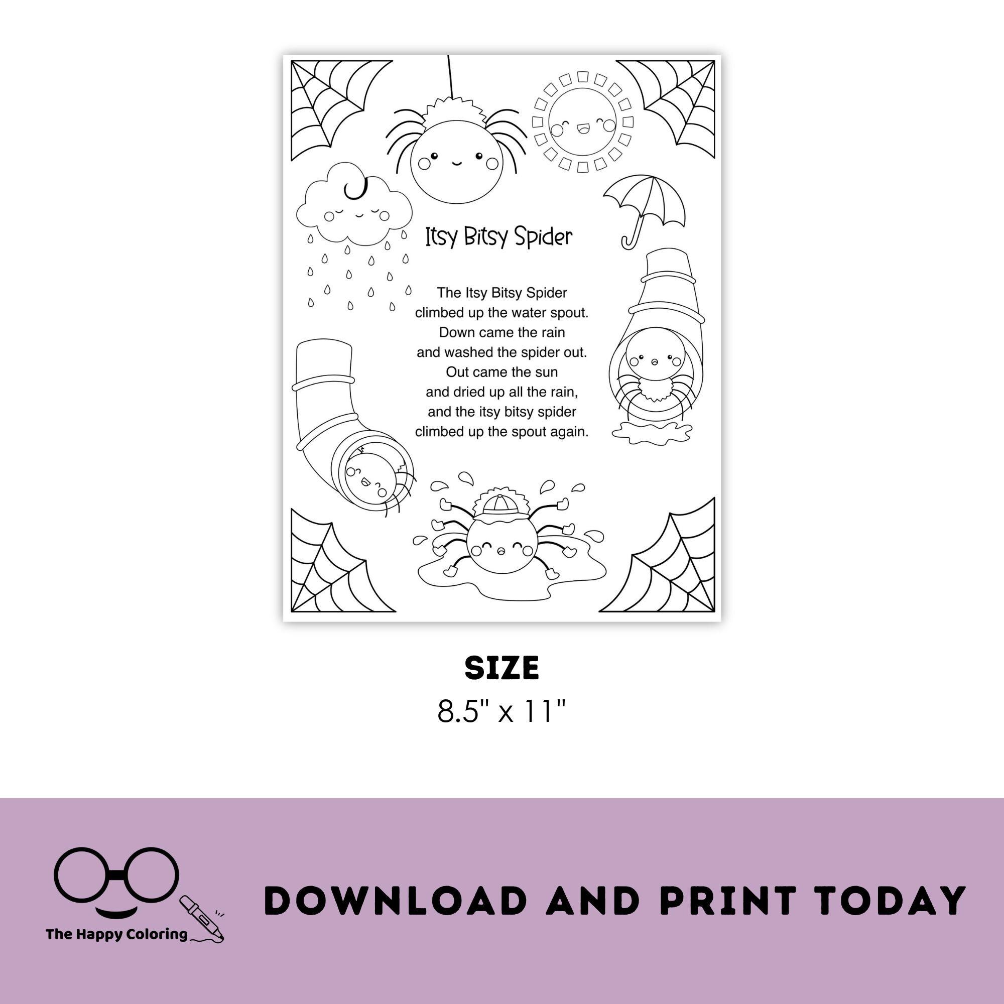 Itsy Bitsy Spider Coloring Page | Printable Nursery Rhyme Sheet for ...
