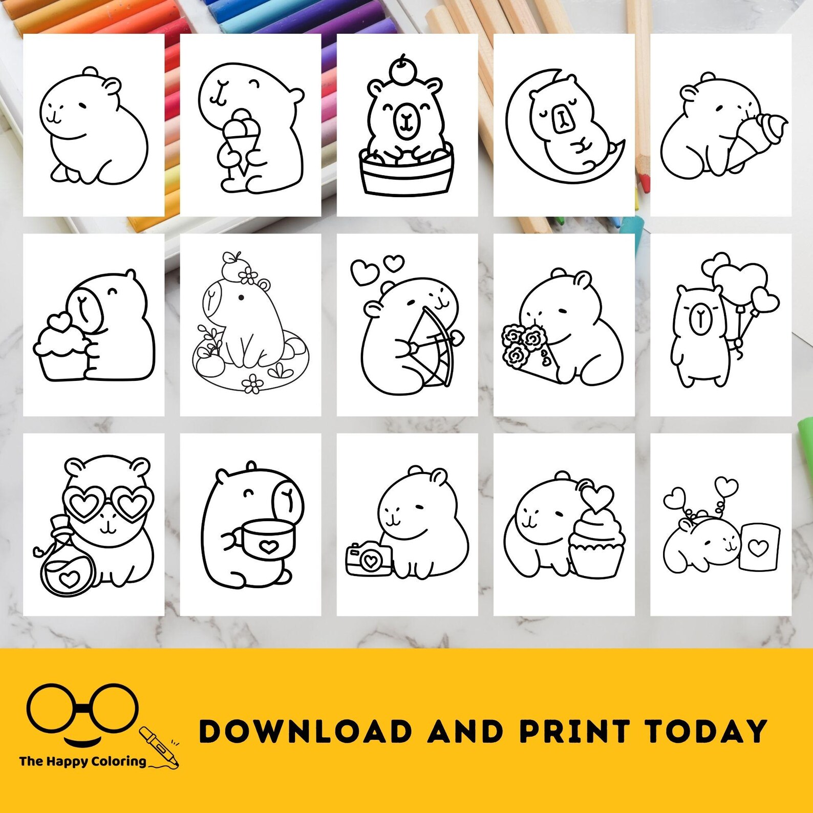 Cute Capybara Coloring Pages | Printable Capybara Sheets for Kids and ...