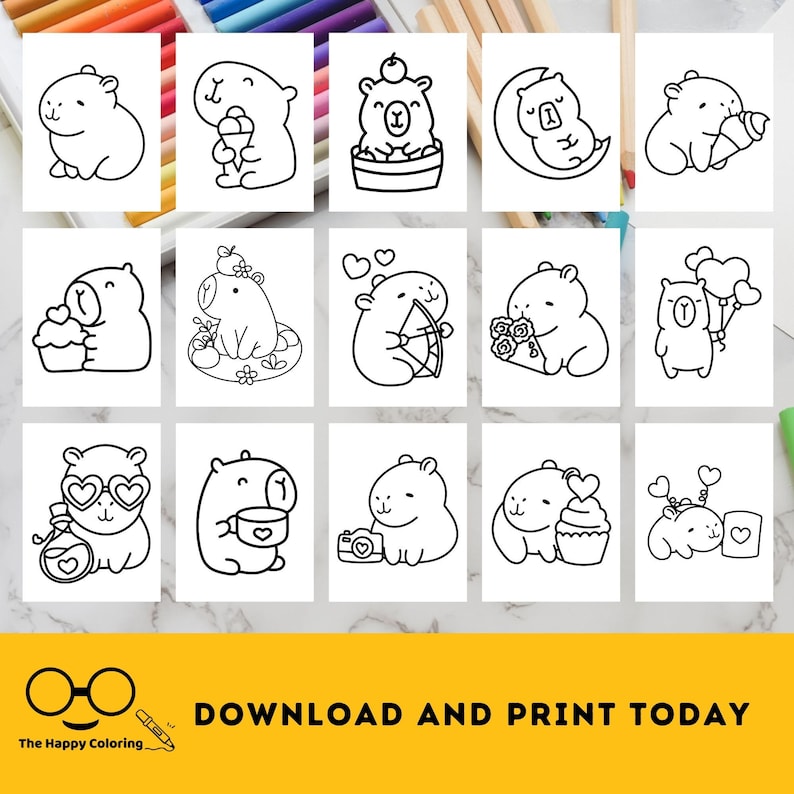 Cute Capybara Coloring Pages | Printable Capybara Sheets for Kids and ...