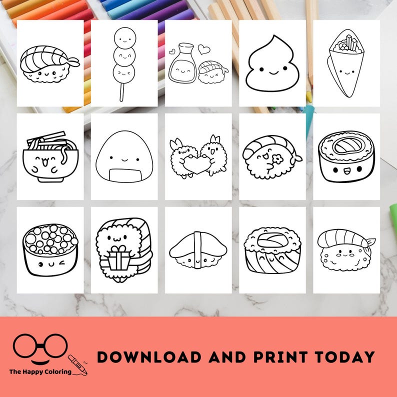 Sushi Coloring Pages for Kids | Asian Food | Kawaii Food | 30 Printable ...