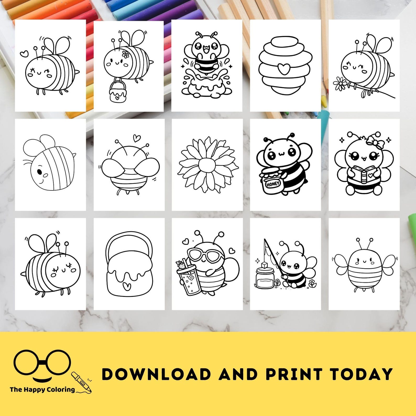Cute Bee Coloring Pages | Printable Honeycomb and Flower Sheets for ...