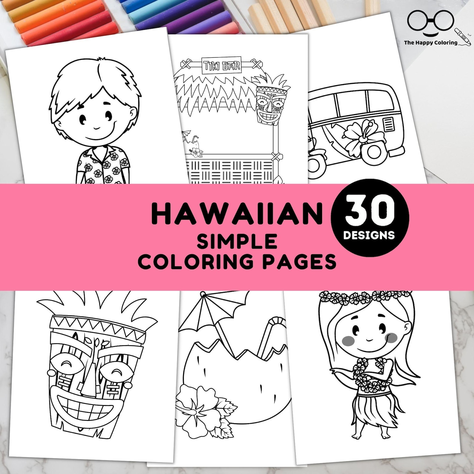Hawaiian Coloring Pages | Printable Luau Tropical Beach and Flower ...